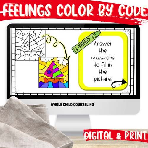 Color by Code SUMMER SAILBOAT Identify Emotions SEL Digital and Printable
