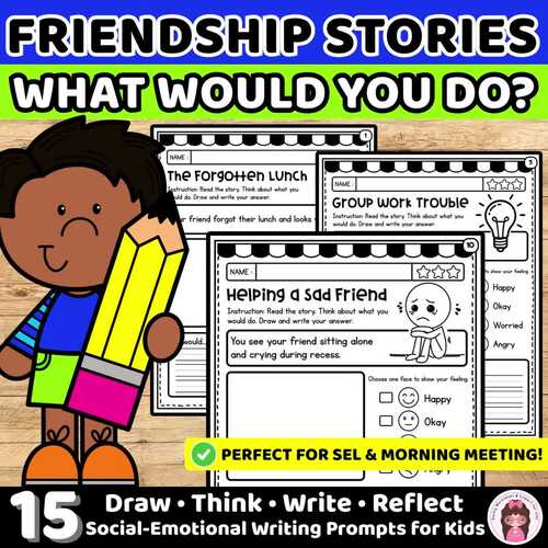 Friendship Stories SEL Worksheets for Kids to Reflect Draw and Write