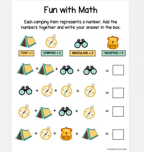 Fun Math Worksheet Camping Theme by Printables Granny | TPT