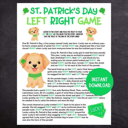 St. Patrick's Day Left Right Game, Printable Group St. Patrick's Day Game
