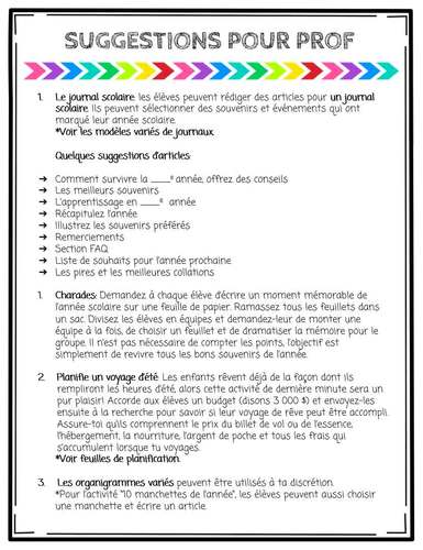 End of Year Activities en Français | Activités fin d'année | No prep