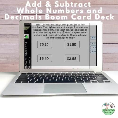 Adding and Subtracting Whole Numbers Decimals Boom™ Cards Audio 4th ...