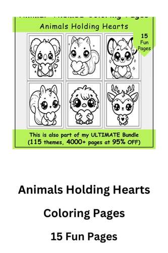 Cute Animals Holding Hearts Coloring Book | Printable Coloring Pages ...