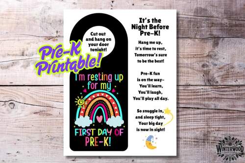 Night Before Pre-K Door Hanger Poem | Printable Back to School Activity