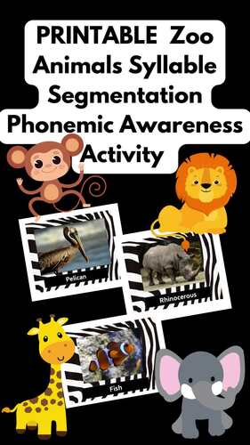 Phonemic Awareness-Syllable Segmentation Cards-Zoo Animal Theme | TPT