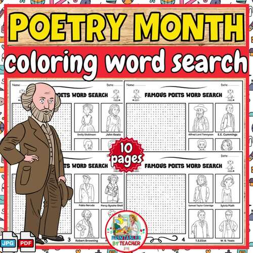National Poetry Month activities | Famous Poets Coloring word search ...