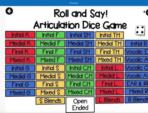 Roll and Say Articulation Dice Games Speech Therapy Printable + Boom Cards™