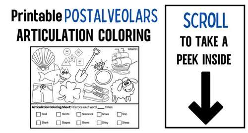 Postalveolar Articulation Coloring Sheets for Speech Therapy | TPT