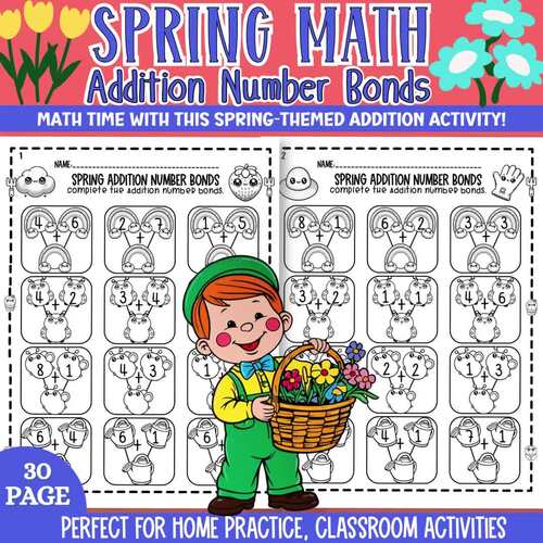 Spring Addition Number Bonds Worksheets Within 10, Fun Math Practice Math