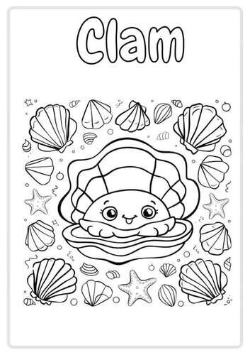Best Pintable Sea Animal Clam coloring page,kids,cute,Printable,funny,sheet