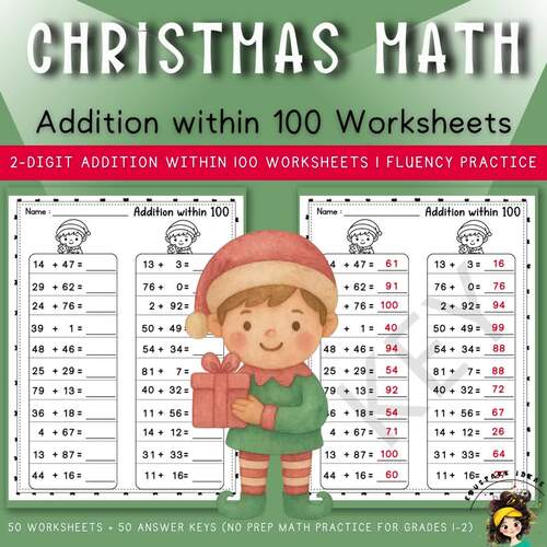 Christmas Math – Addition within 100 Worksheets | Grades 1–2 | No Prep Math
