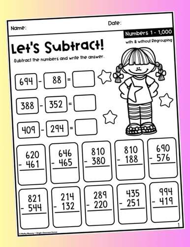 Back to School Subtraction within 1000 Worksheets With and Without ...