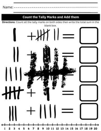 Addition 1-20 Tally Marks 10 Worksheet Activity No Prep | TPT