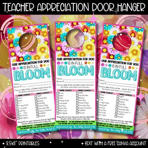 Bloom Flower Teacher Staff Appreciation Week Snack Door Hanger, Spring ...