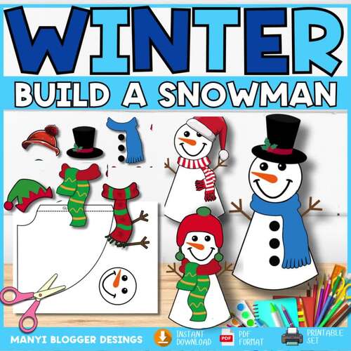 Winter Cut & Paste Snowman Crafts-Build a Snowman Craft for first grade