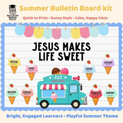 Bible Verse Bulletin Board Kit: Ice Cream Theme | Sunday School Decor