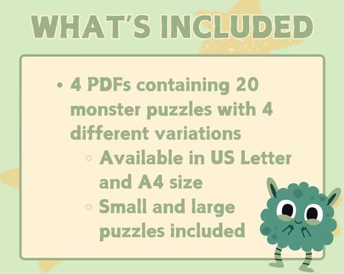 20 Cute Monster Puzzles | Monster Matching Game | Symmetry Puzzles ...