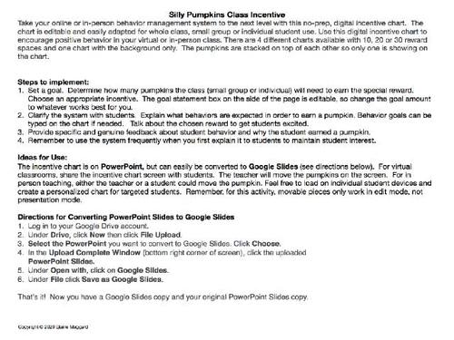 4 Autumn Pumpkin Behavior Incentive Charts: Digital for PowerPoint