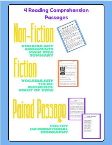 Reading Comprehension Passages - Paired, Biography, Poetry, Information