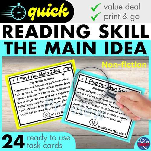 Main Idea Task Cards Activities Central Idea Nonfiction Reading Game ...