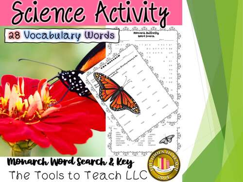 Monarch Butterfly 28 Vocabulary Word Search and Key by The Tools to ...
