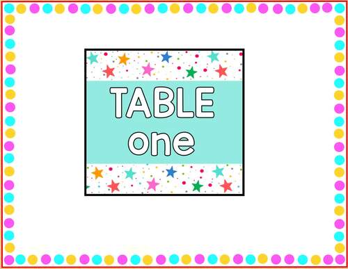 Printable Bright Stars Table, Team and Group Number Labels, Table Numbers
