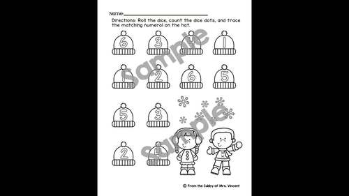 Roll and Cover Winter Hat Dice Learning Sheets - Low Prep by From the Cubby