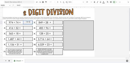 Pumpkin 2 Digit Division Digital Mystery Puzzle Pixel Art | 5.NBT.6