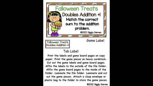 Giggly Games Falloween Treats Doubles Addition +1 File Folder Game - Fall