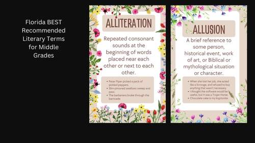 FL BEST Middle School Literary Terms - Wildflowers Theme | TPT