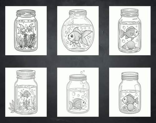 Cute Kawaii Fish in a Jar Coloring Pages | Ocean Animals Activity for Kids