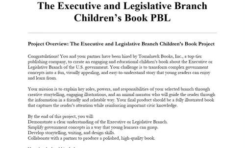 The Executive and Legislative Branch Children’s Book PBL | TPT