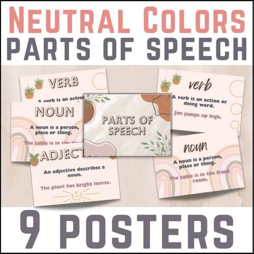 Calm Boho Neutral PARTS OF SPEECH posters | Classroom Decor | Back to ...
