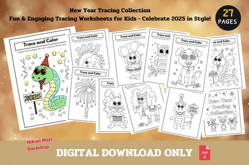 New Year Tracing Collection - 27 Fun Worksheets for Kids | Celebrate 2025