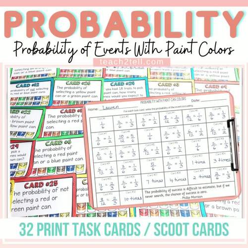 Theoretical Probability Activities Paint Colors Print & Digital Task Cards