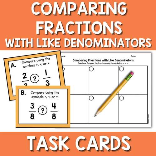 Comparing Fractions with Like Denominators Scoot Game Task Cards 3rd