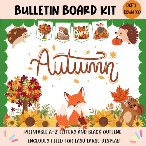 Autumn Bulletin Board Kit | Fall Classroom Decor | Cute Woodland Animals