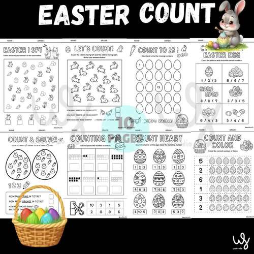 Easter Math Counting Worksheets - No Prep Easter Egg & Bunny Activities