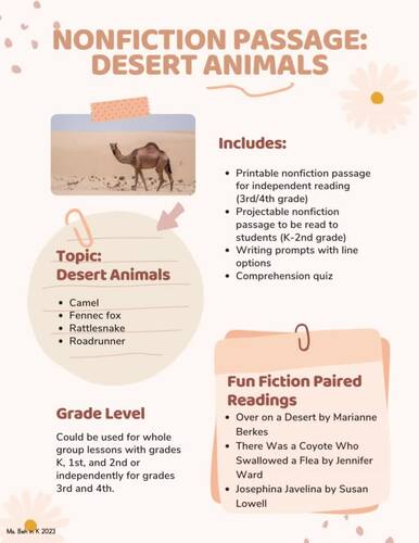 Desert Animals (Nonfiction Passage, Writing Prompts, & Comprehension Check)