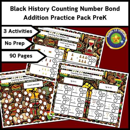 Black History Counting Number Bond Addition Practice Pack PreK | TPT