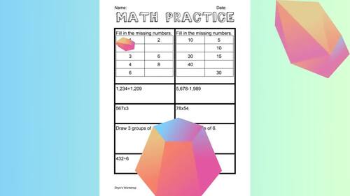 Mixed Review Addition Subtraction Multiplication Division Charts BUNDLE