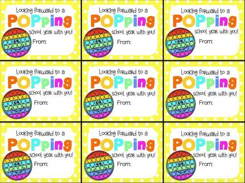 Pop It / Push Pop Fidget Toy Beginning of Year Gift Tag (Popping Year)