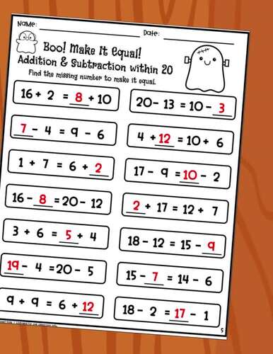 Halloween Mixed Addition &Subtraction to 20 Balancing Equations ...