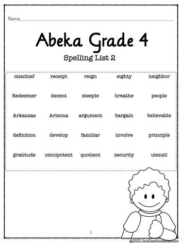 Abeka Spelling, Vocabulary & Poetry 4 - 6th Ed. - List 2 - 'i' before ...
