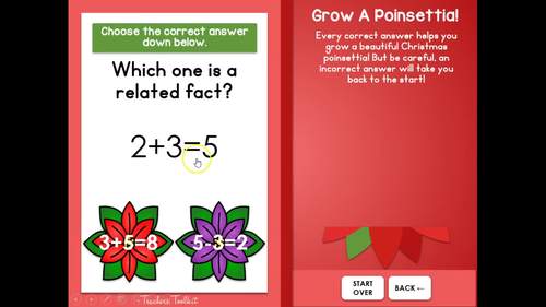 Christmas Poinsettia Math Digital Game and Math Centers Fact Families