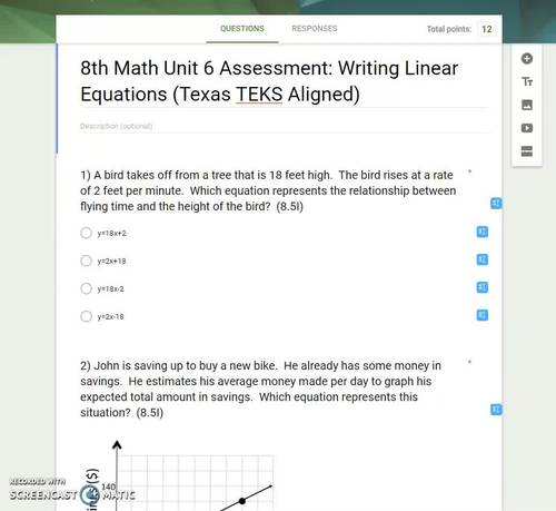 8th Math Unit 6 Google Quiz - Writing Linear Equations by Amazing ...