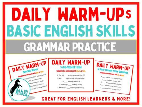 English Grammar Warm Ups - Bell Ringers - ELL ESL - EDITABLE TEXT -Full ...