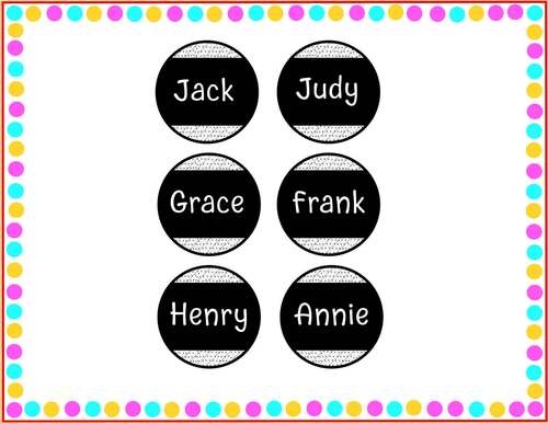 Printable Round Spotty Black and White Student Name Labels, Classroom ...