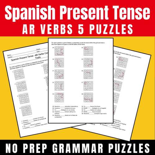 Spanish AR verbs present tense conjugation Fun Secret Trails 5 Puzzles ...