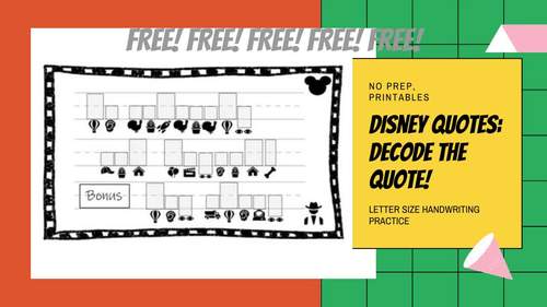 NO PREP - Disney Cryptograms - Letter Size Box Practice by Nixie Pixie OT